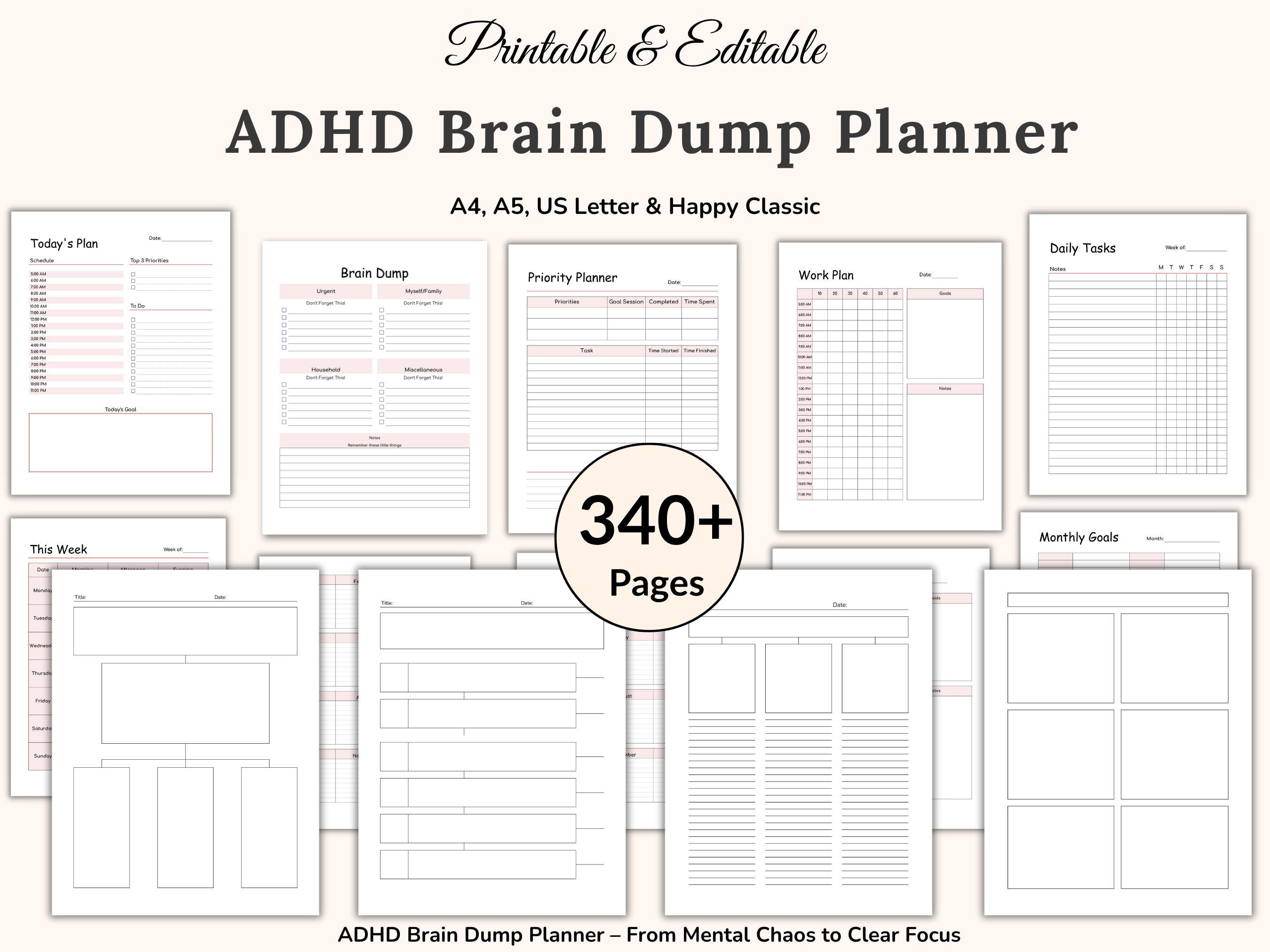 ADHD Brain Dump Template, Adult ADHD Planner, ADHD Tracker, Priority ...