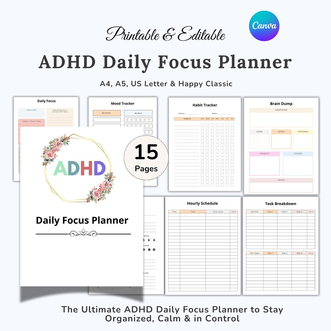 Editable ADHD Daily Focus Planner, ADHD Habit Tracker, ADHD Morning ...