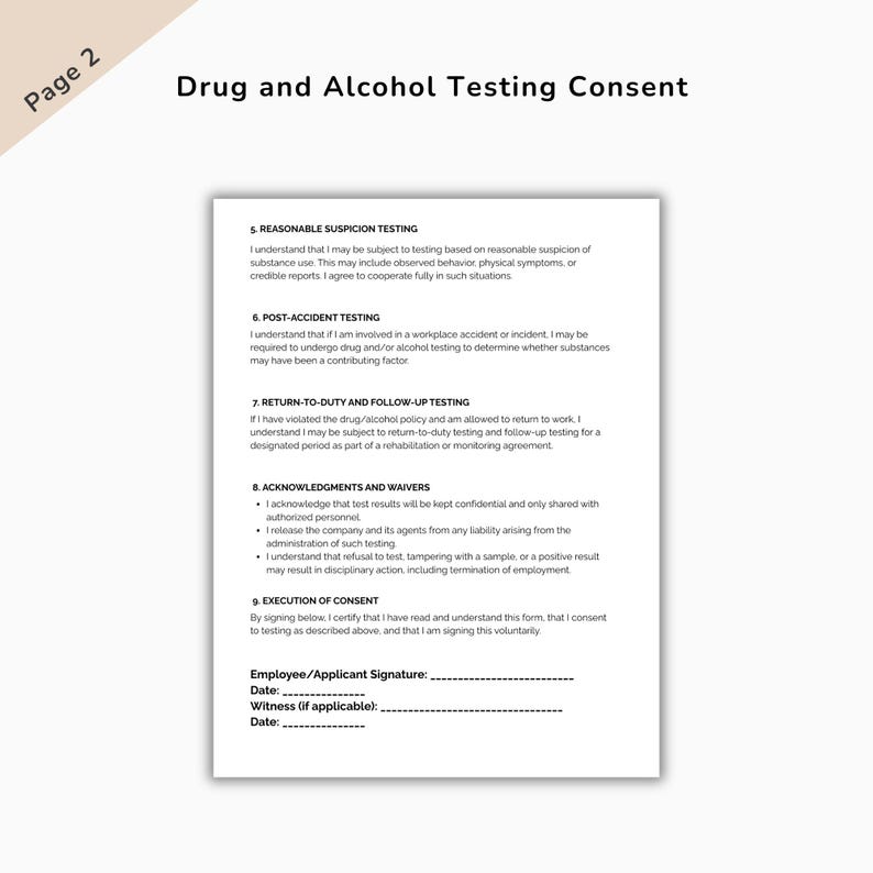 Drug and Alcohol Testing Consent Form Template, Testing Consent Forms ...