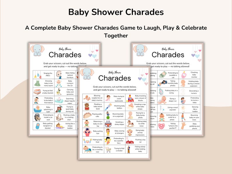 Baby Shower Charades Printable, Charades, Action Charades, Charades for ...
