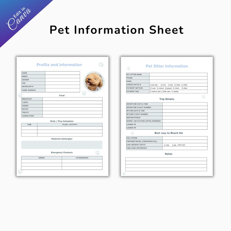 Editable Pet Sitter Instruction Guide, Dog Sitter Daycare Instructions ...