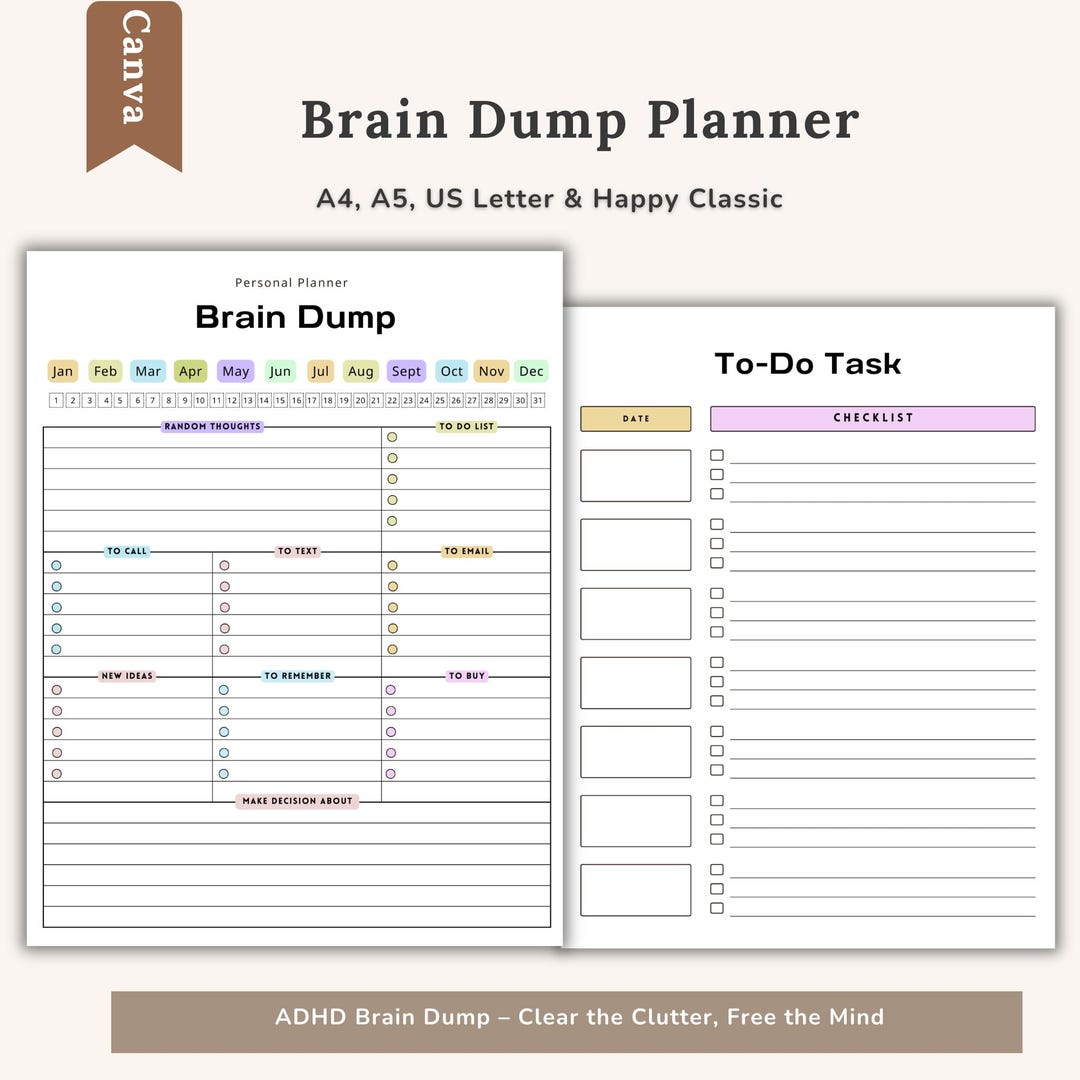 ADHD Brain Dump Template, ADHD Daily Task Dump, ADHD to Do List ...