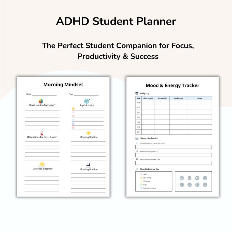 Printable ADHD Student Planner, ADHD School Planner, Study Organizer ...