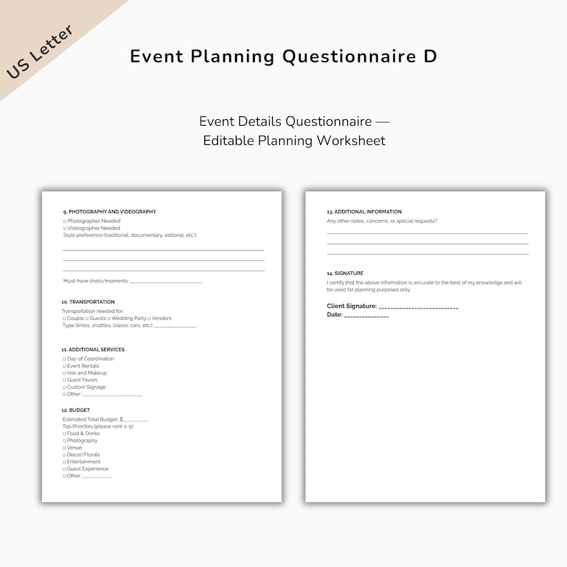 Event Planning Questionnaire Template, Event Planner Forms, Event ...