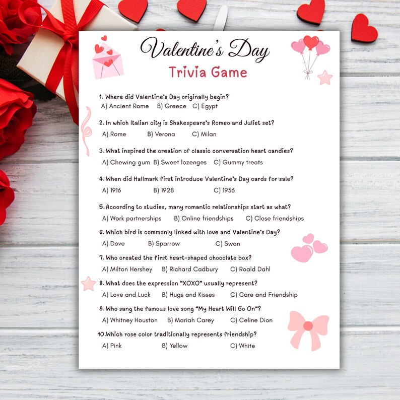 Valentines Day Trivia Games, Fun Party Game for Couples, Valentines Day ...