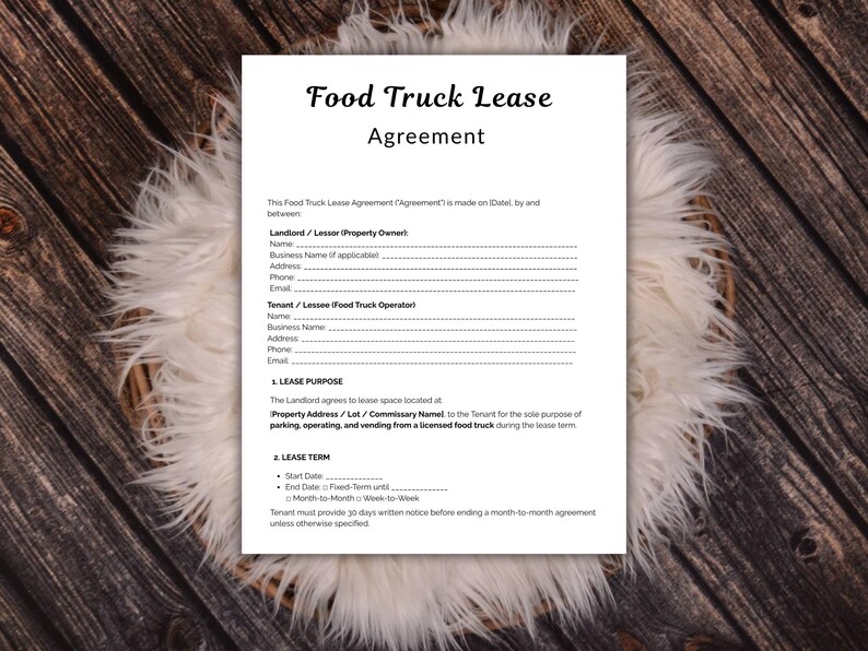 Editable Food Truck Lease Contract, Food Truck Rental Agreement ...