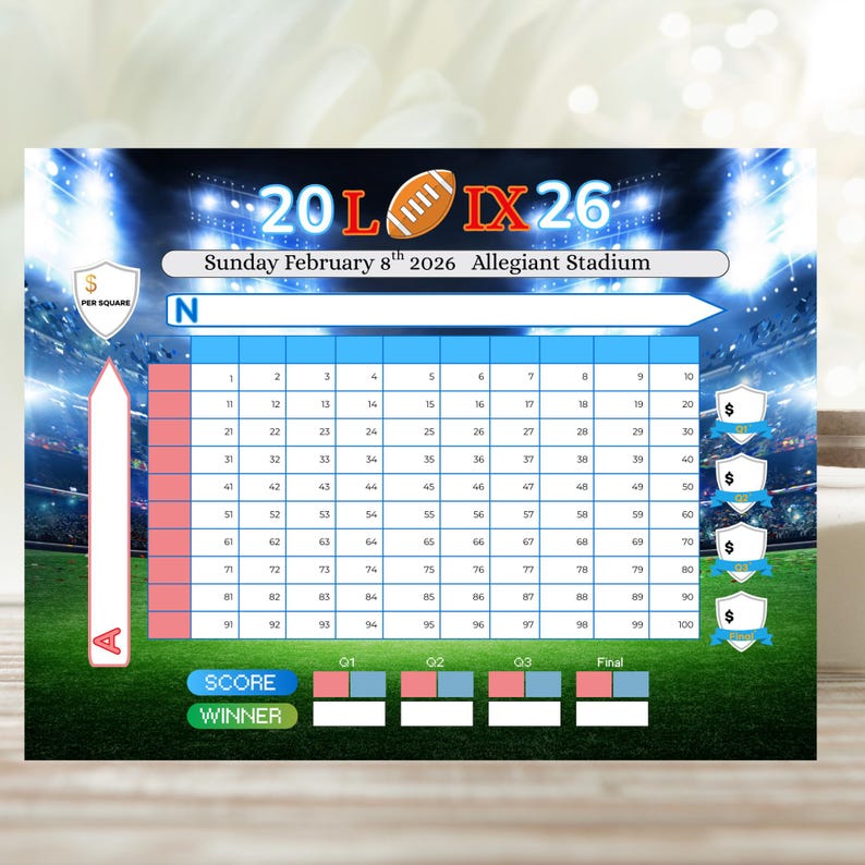 Editable Football Game Squares, 2026 Football Pool, Big Game Squares ...