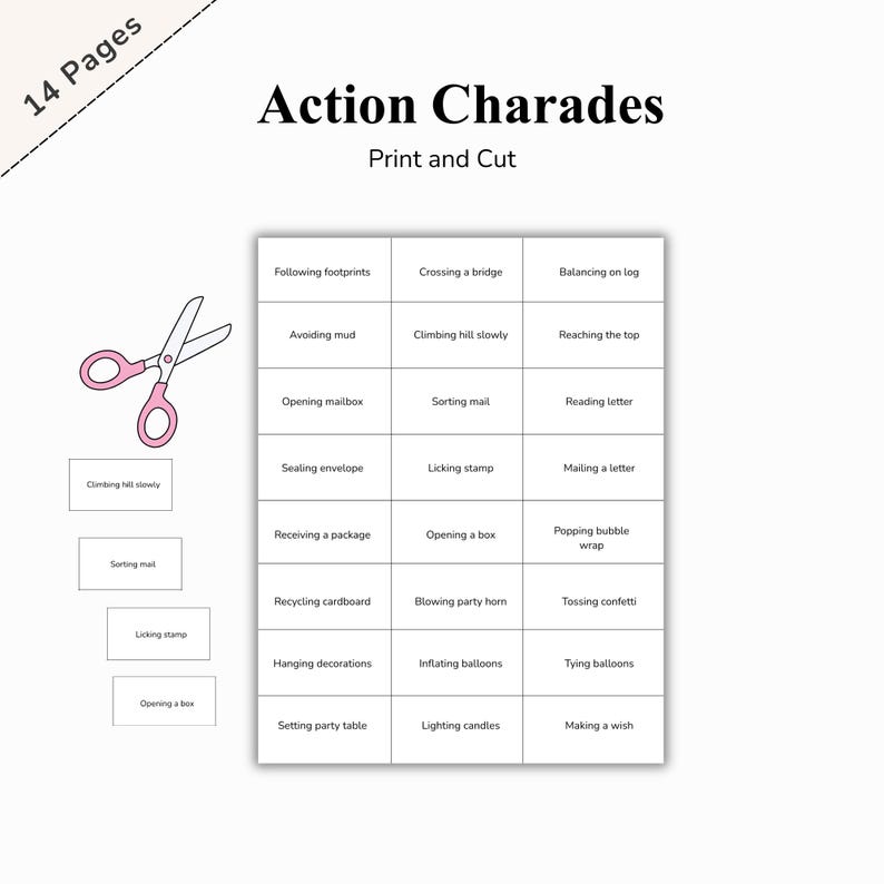 Charades Games Printable, Baby Shower Charades Party Games, Action ...