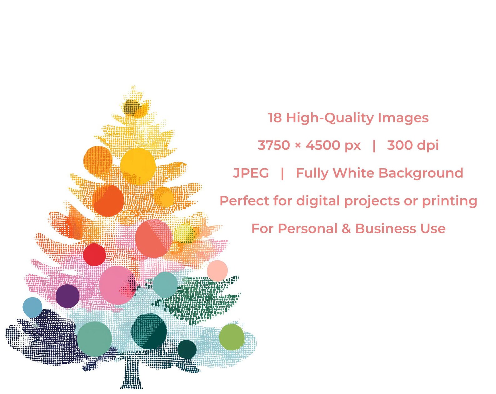 Colorful Dotted Christmas Trees Clipart Set, Modern Polka Dot Xmas Tree ...