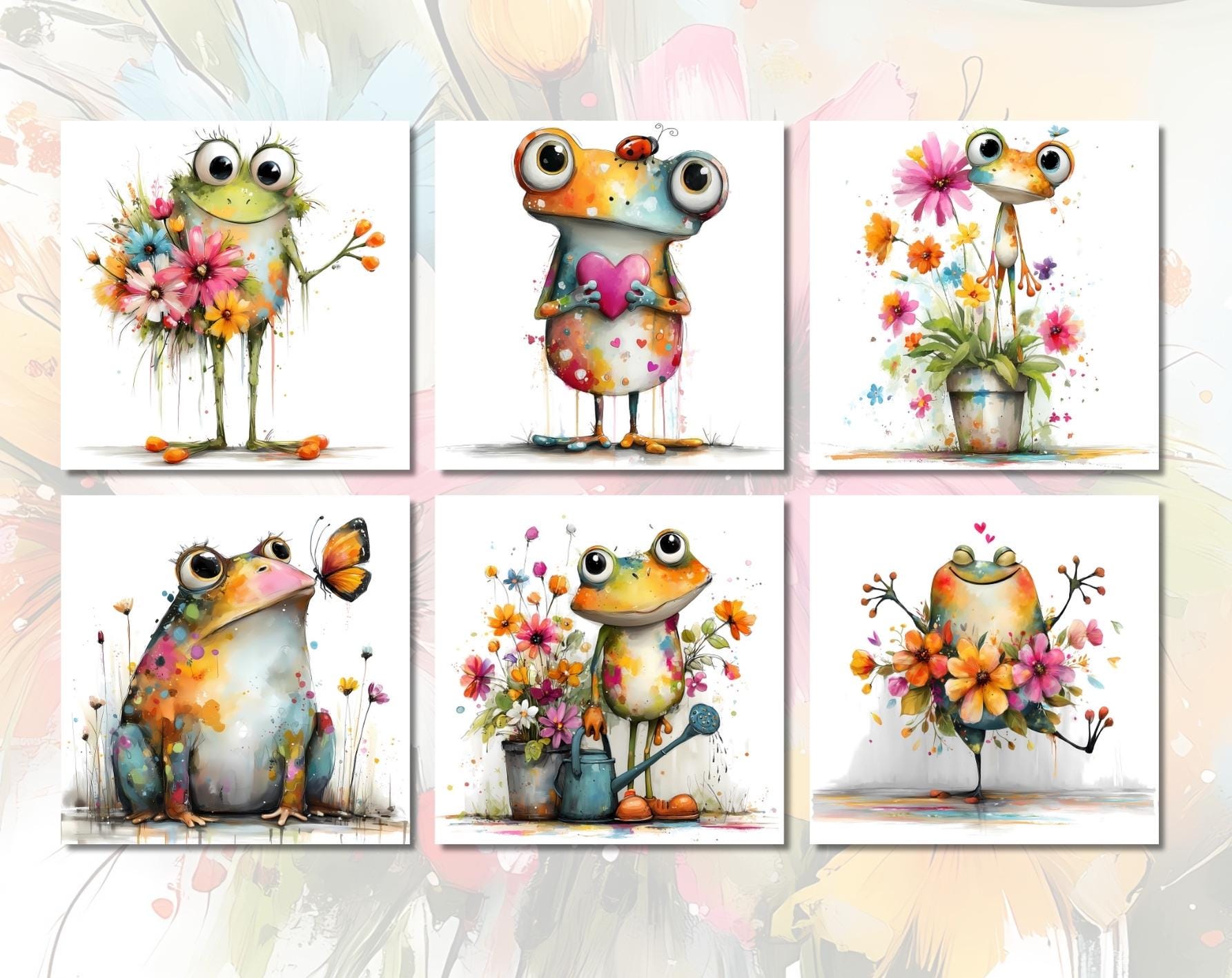 Watercolor Spring Frog Clipart, Funny Kids Illustrations (digital ...