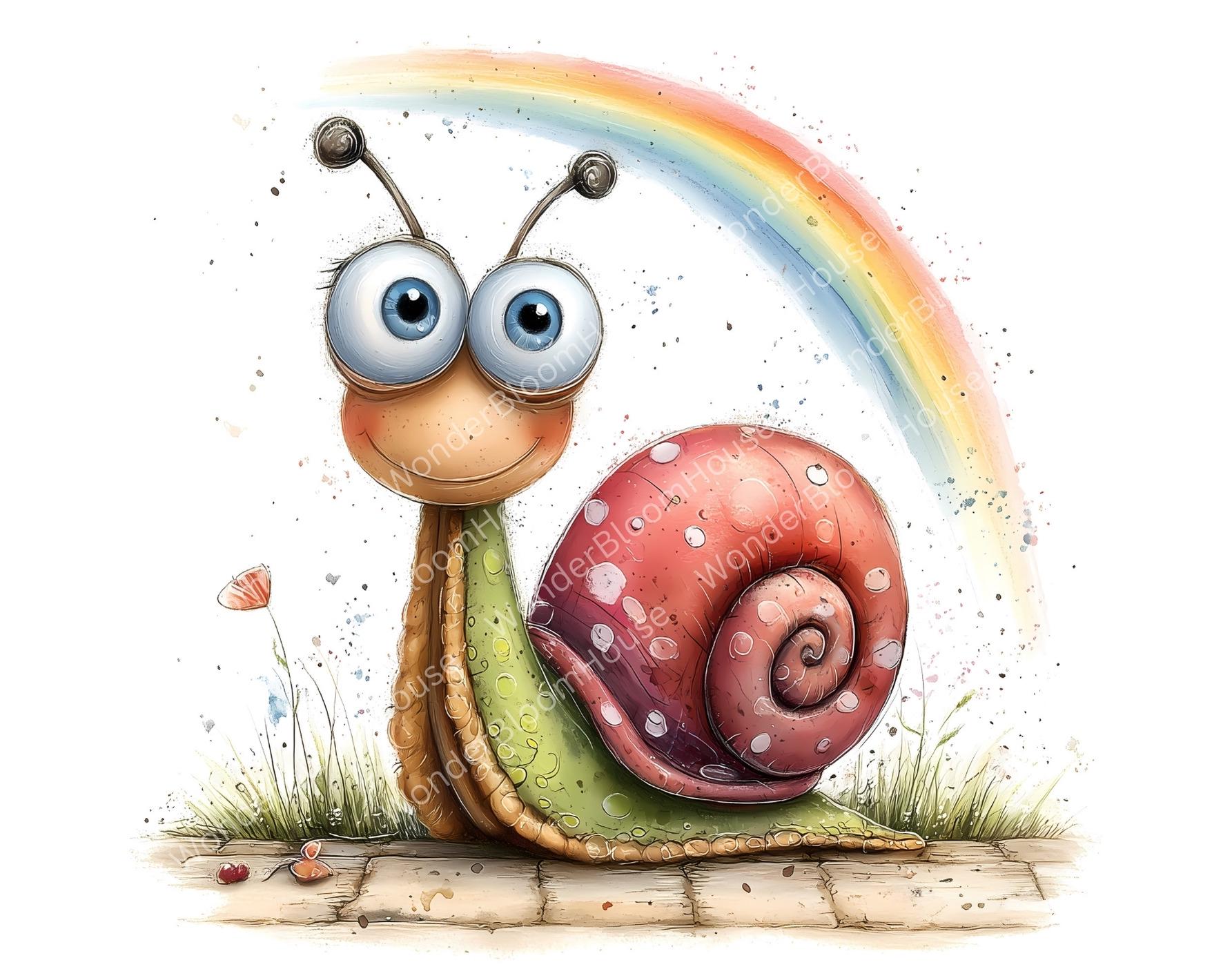 Funny Spring Snails Clipart – Cute Watercolor Snail Illustrations ...