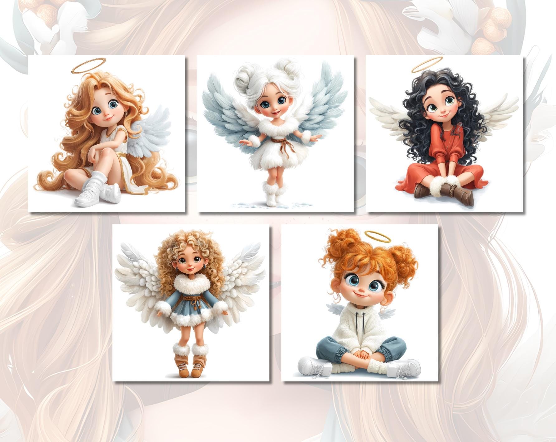 Christmas Angel Clipart Bundle, Teen Angels, Flat Cartoon Style (JPEG ...