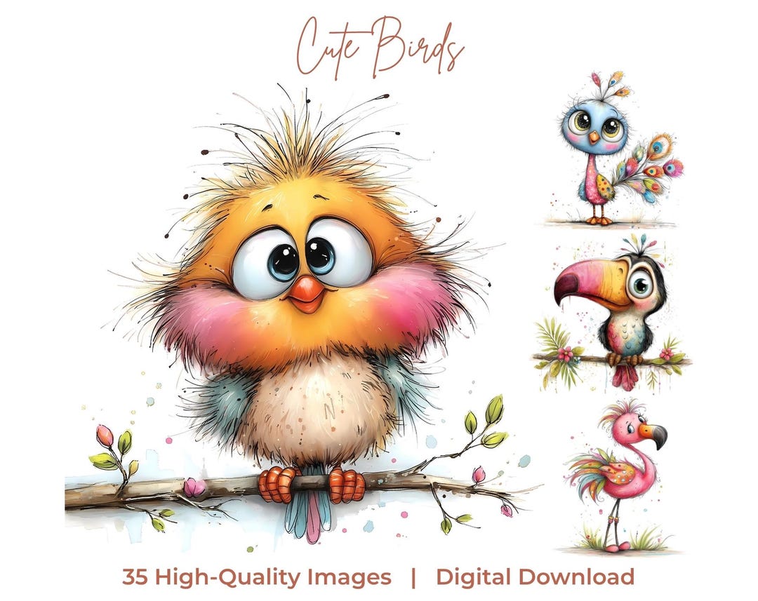 Watercolor Birds Clipart Set, 35 Whimsical Illustrations (digital ...