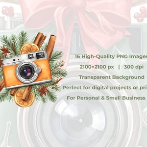 Vintage Christmas Camera Clipart – Retro Holiday PNG Bundle (digital ...