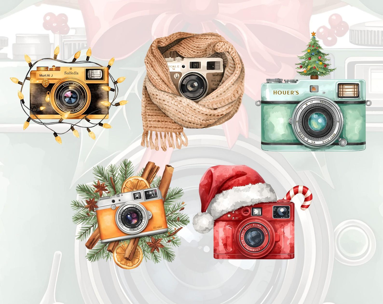Vintage Christmas Camera Clipart – Retro Holiday PNG Bundle (digital ...