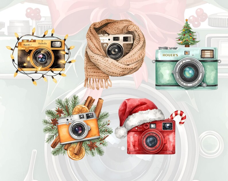 Vintage Christmas Camera Clipart – Retro Holiday PNG Bundle (digital ...