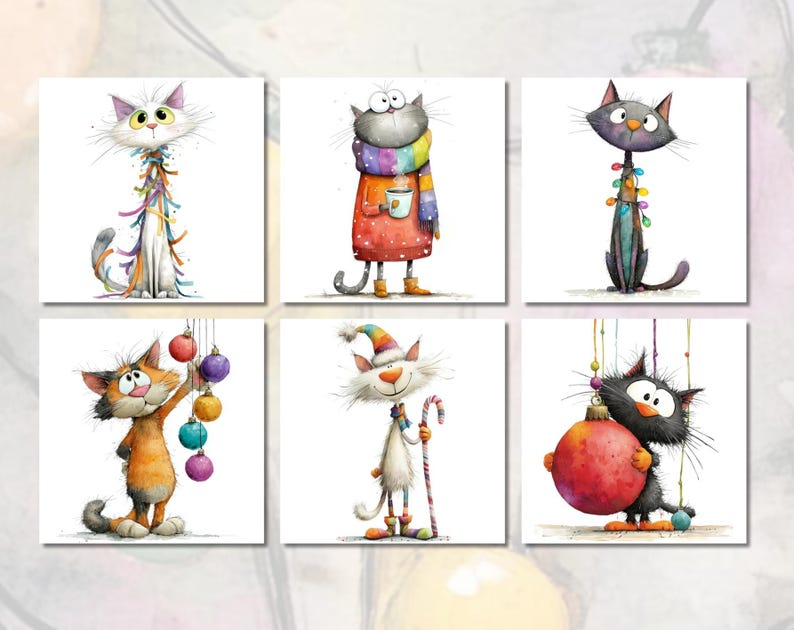 Watercolor Christmas Cats Clipart Set | Holiday Illustrations (digital ...
