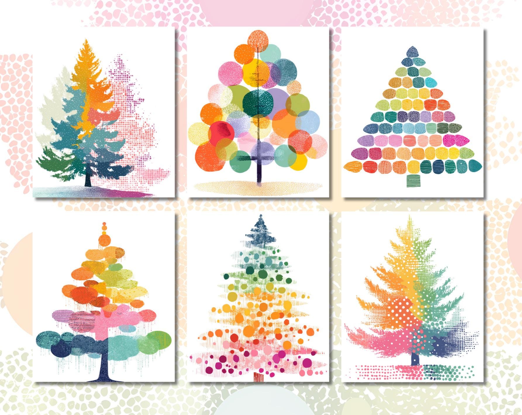 Colorful Dotted Christmas Trees Clipart Set, Modern Polka Dot Xmas Tree ...