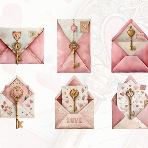 Vintage Keys of Love Watercolor Clipart | Valentine's Day PNG (digital ...