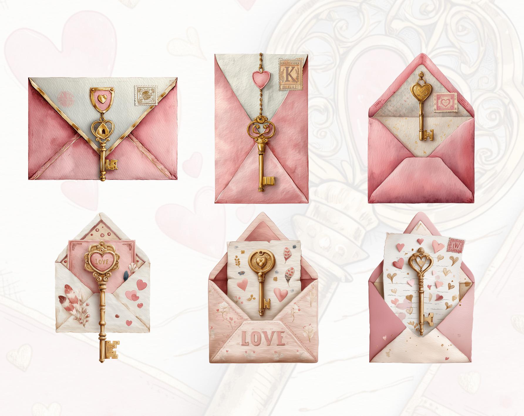 Vintage Keys of Love Watercolor Clipart | Valentine's Day PNG (digital ...