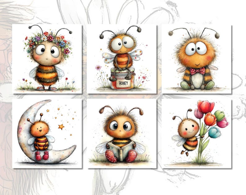 Funny Spring Bees Clipart – Watercolor Illustrations for Nursery ...