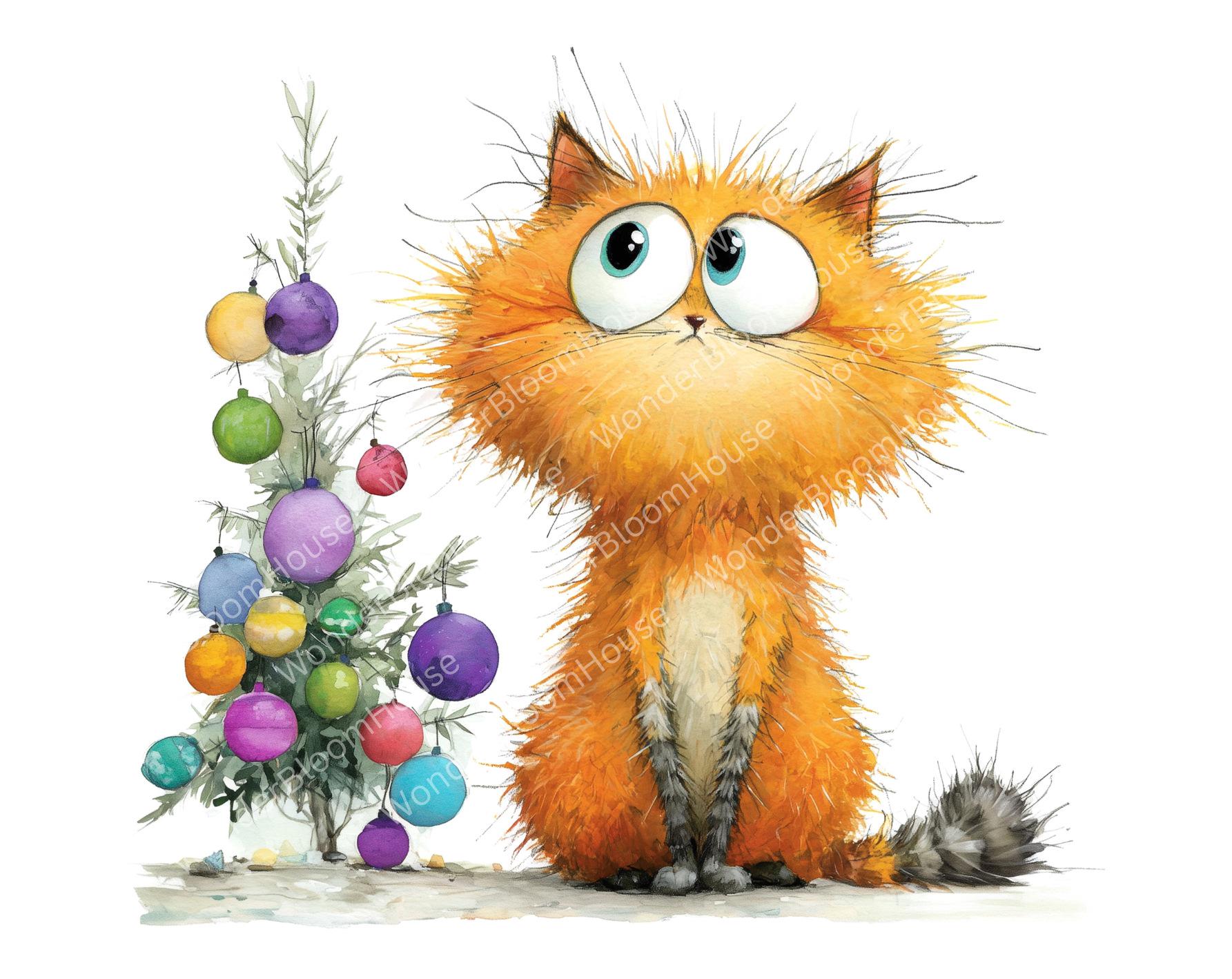 Watercolor Christmas Cats Clipart Set | Holiday Illustrations (digital ...