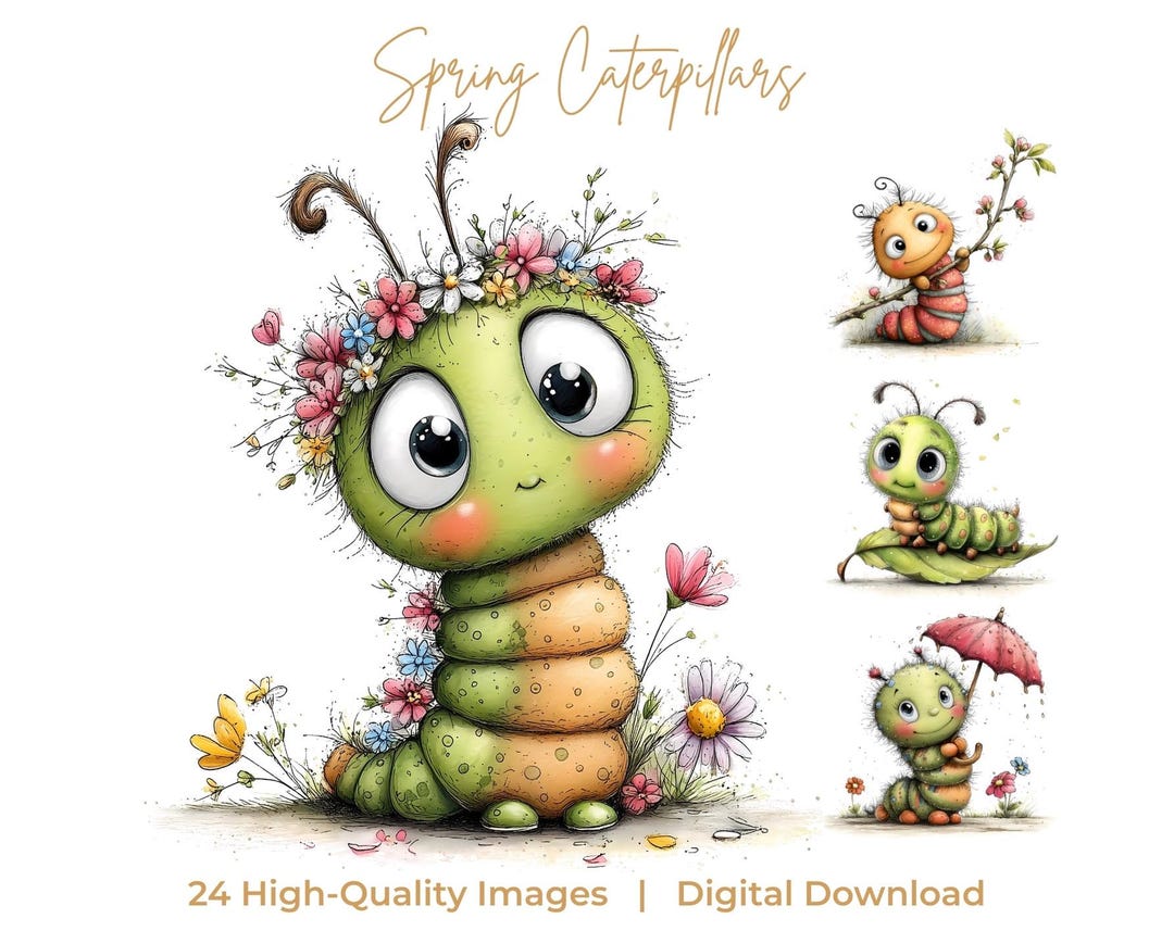 Spring Caterpillars Clipart – Watercolor Illustrations for Nursery ...