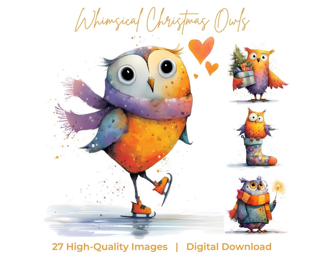 Christmas Owls Clipart Set – Watercolor Holiday Illustrations (27 JPEG ...