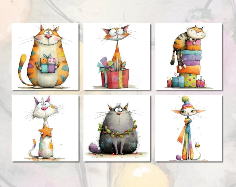 Watercolor Christmas Cats Clipart Set | Holiday Illustrations (digital ...