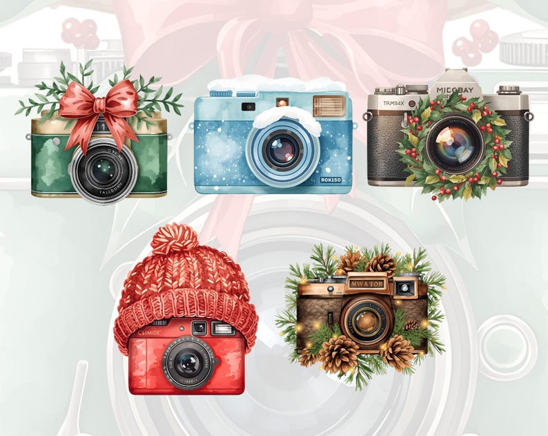 Vintage Christmas Camera Clipart – Retro Holiday PNG Bundle (digital ...