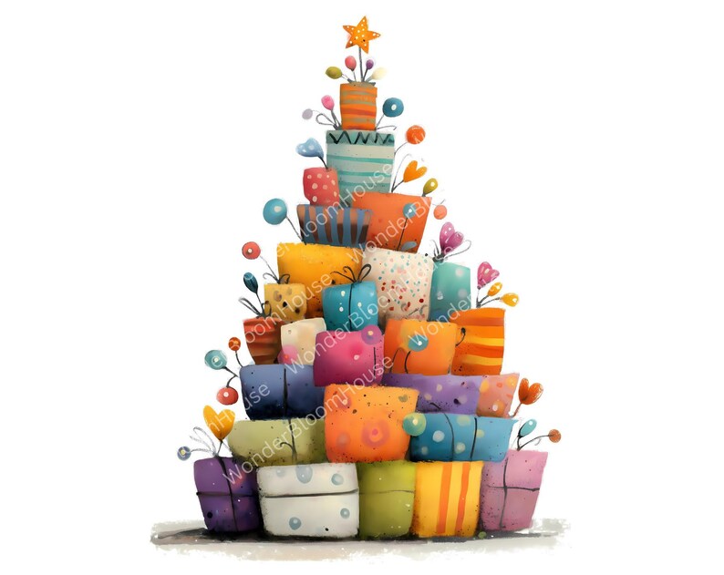 Whimsical Christmas Tree Clipart Set – 16 JPEG Illustrations (digital ...