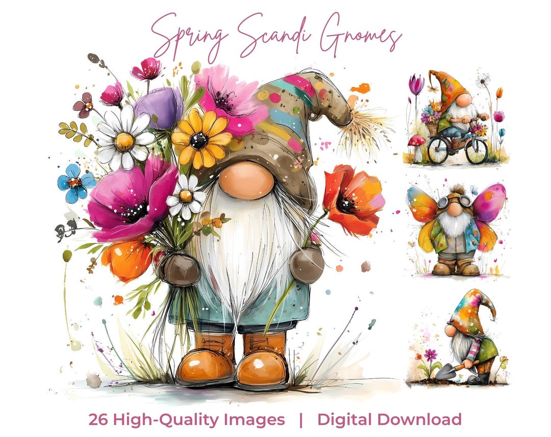 Scandinavian Spring Gnomes Clipart – Watercolor Floral Nordic Easter ...