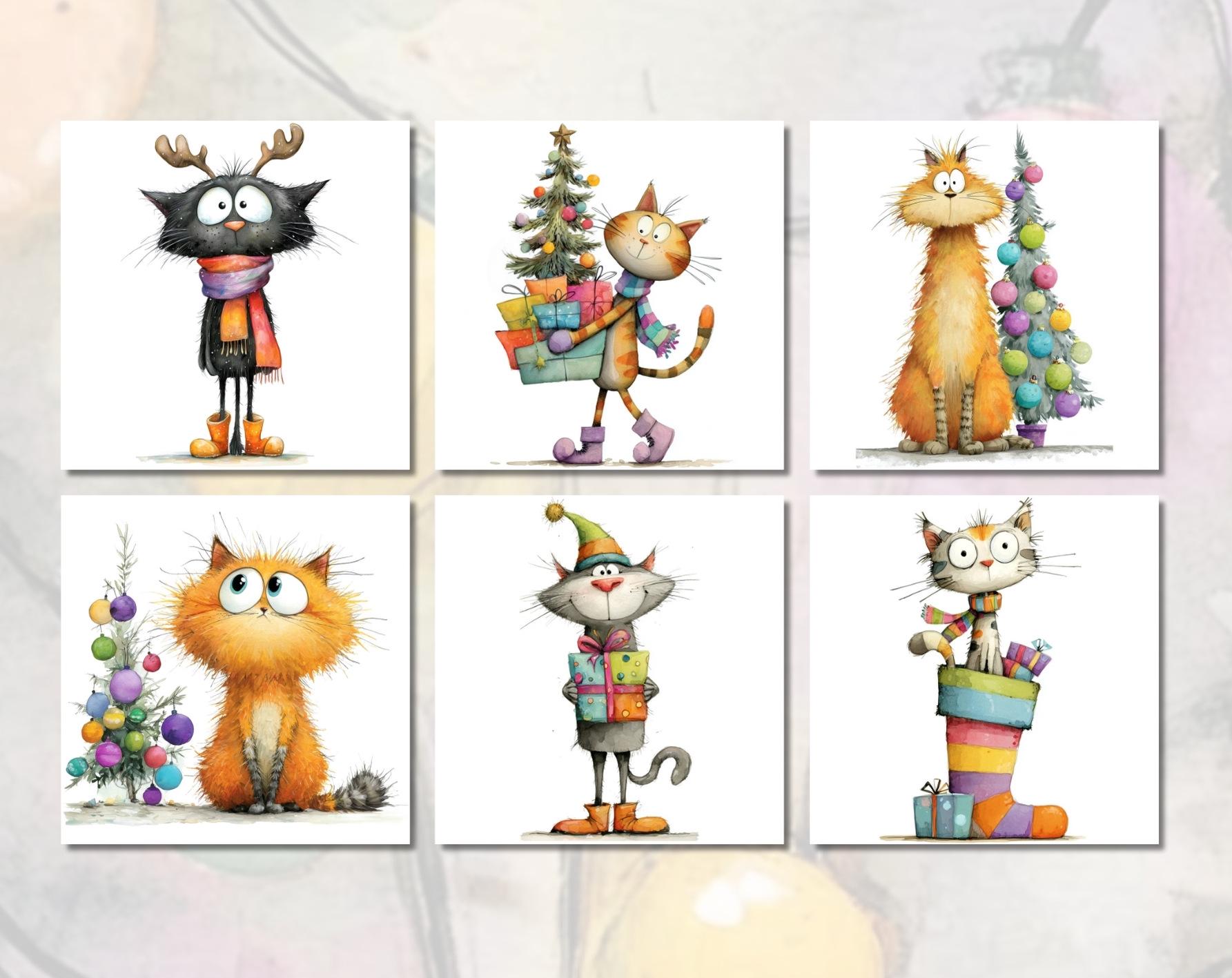 Watercolor Christmas Cats Clipart Set | Holiday Illustrations (digital ...