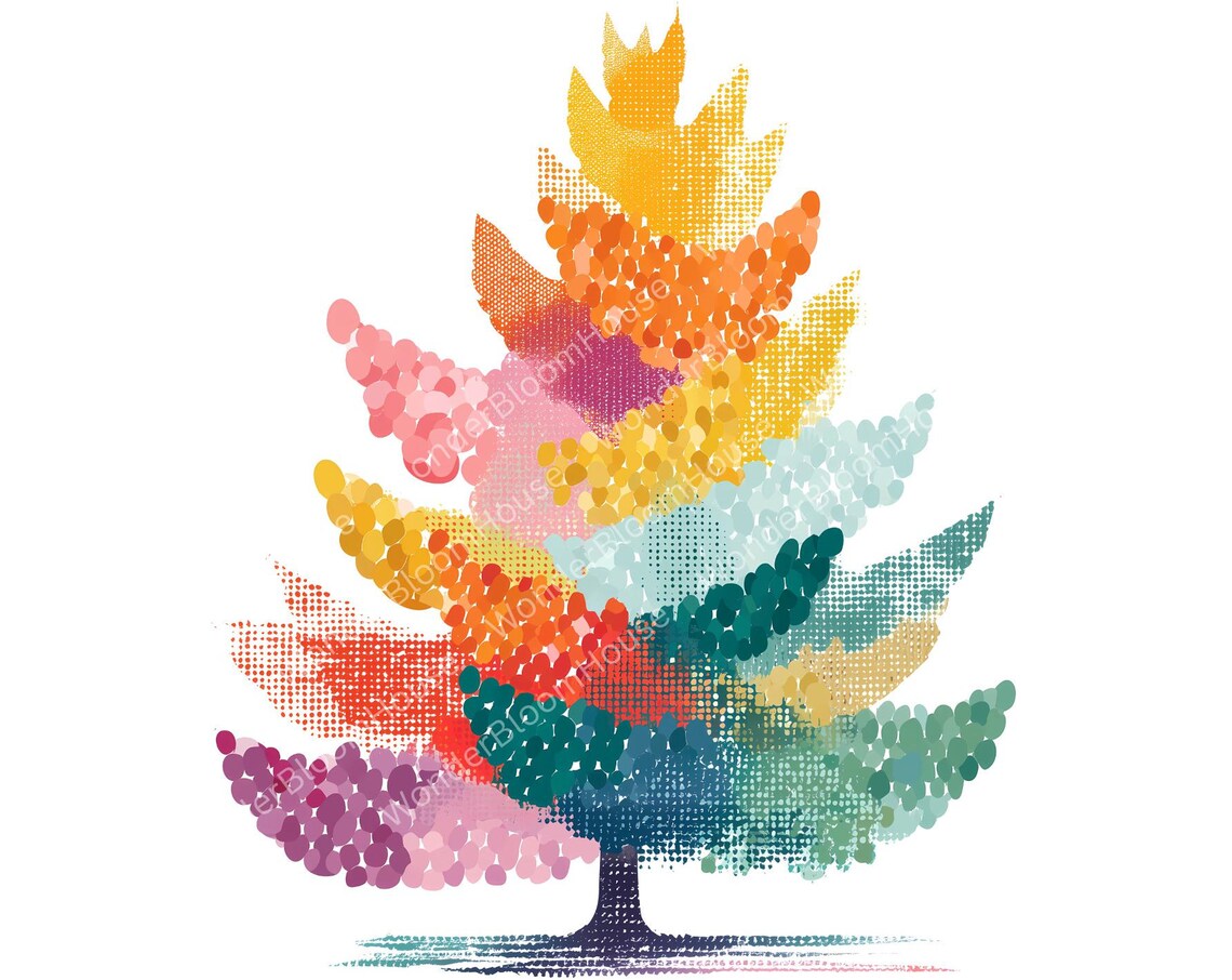 Colorful Dotted Christmas Trees Clipart Set, Modern Polka Dot Xmas Tree ...