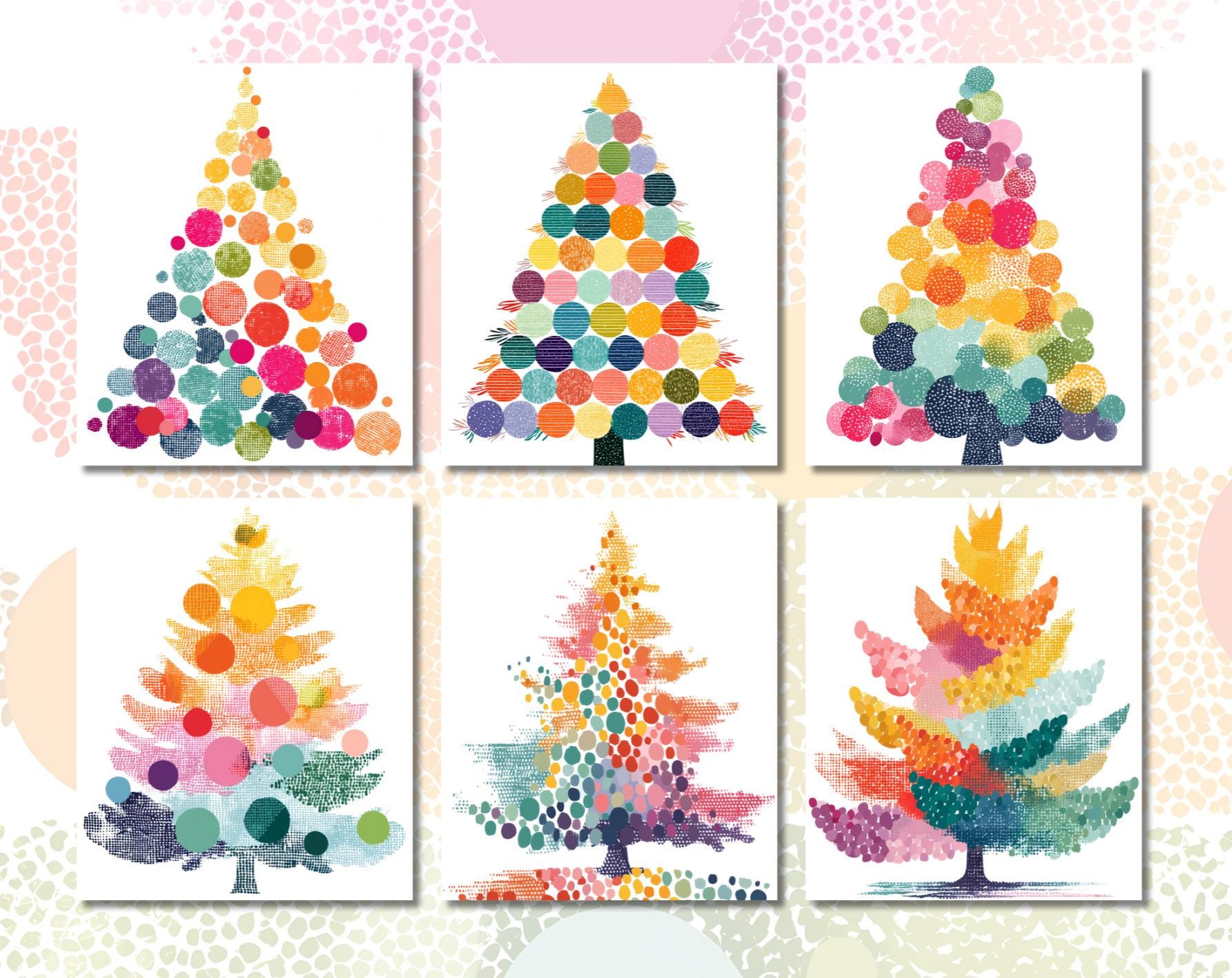 Colorful Dotted Christmas Trees Clipart Set, Modern Polka Dot Xmas Tree ...
