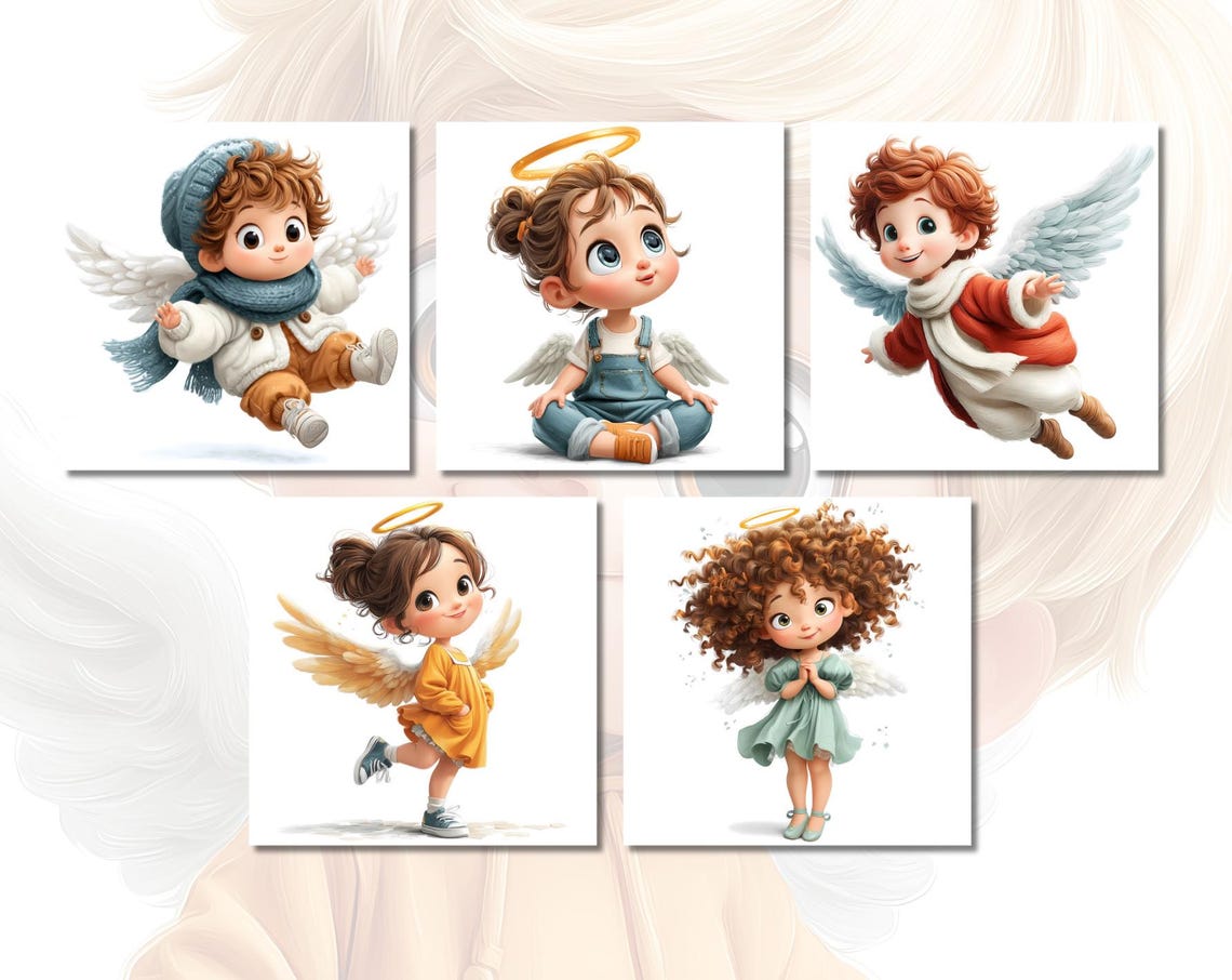 Christmas Angels Clipart: Modern Child Illustrations (22 JPEG Files) - Etsy
