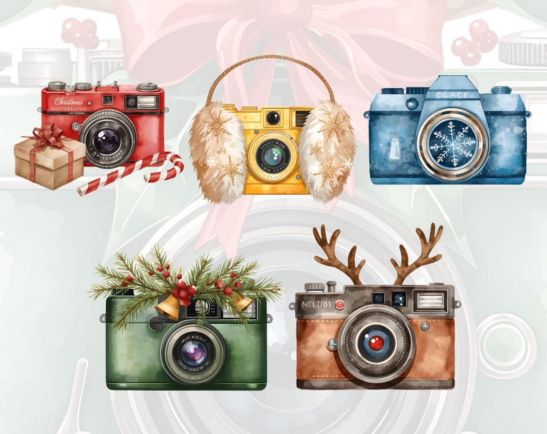 Vintage Christmas Camera Clipart – Retro Holiday PNG Bundle (digital ...