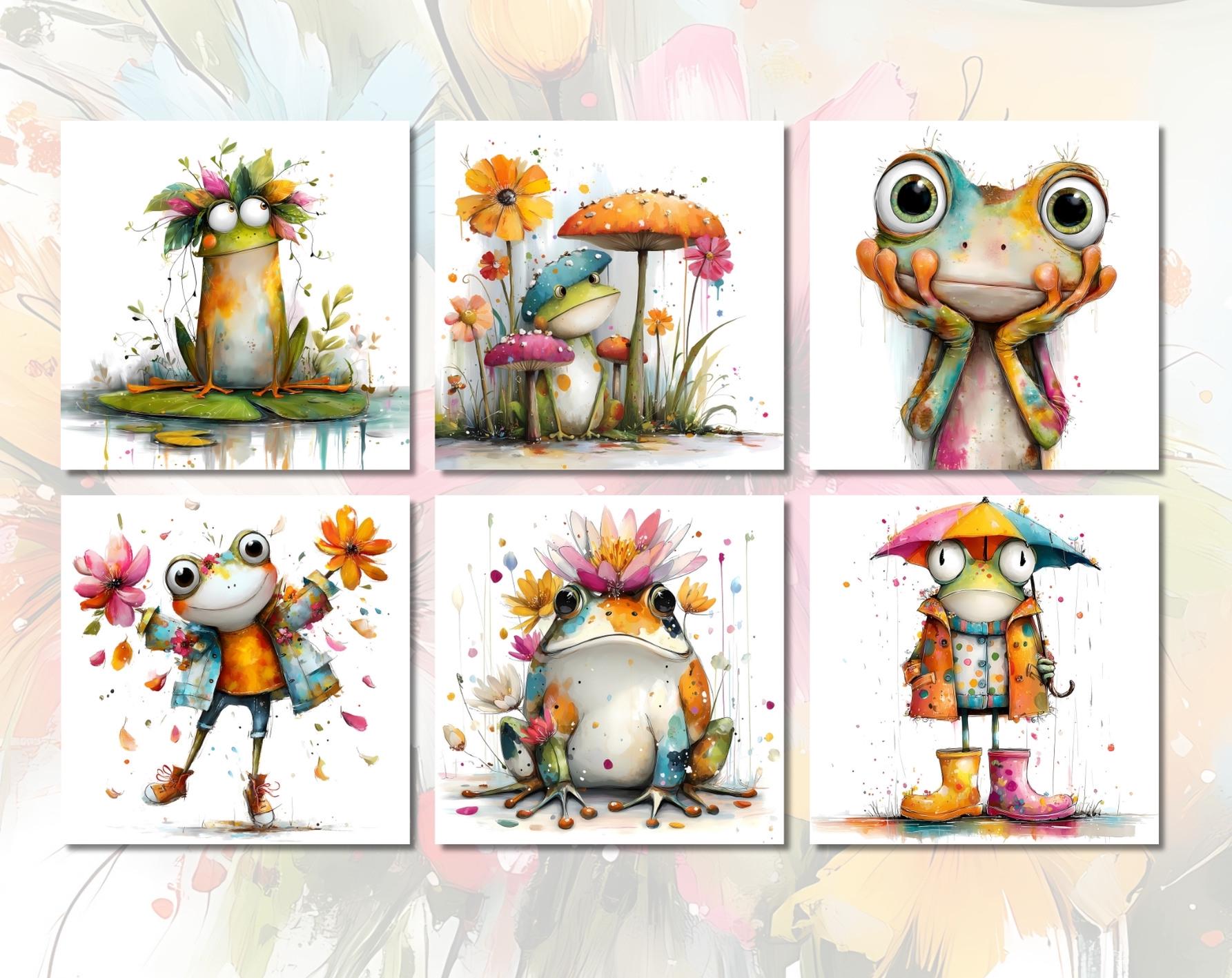 Watercolor Spring Frog Clipart, Funny Kids Illustrations (digital ...