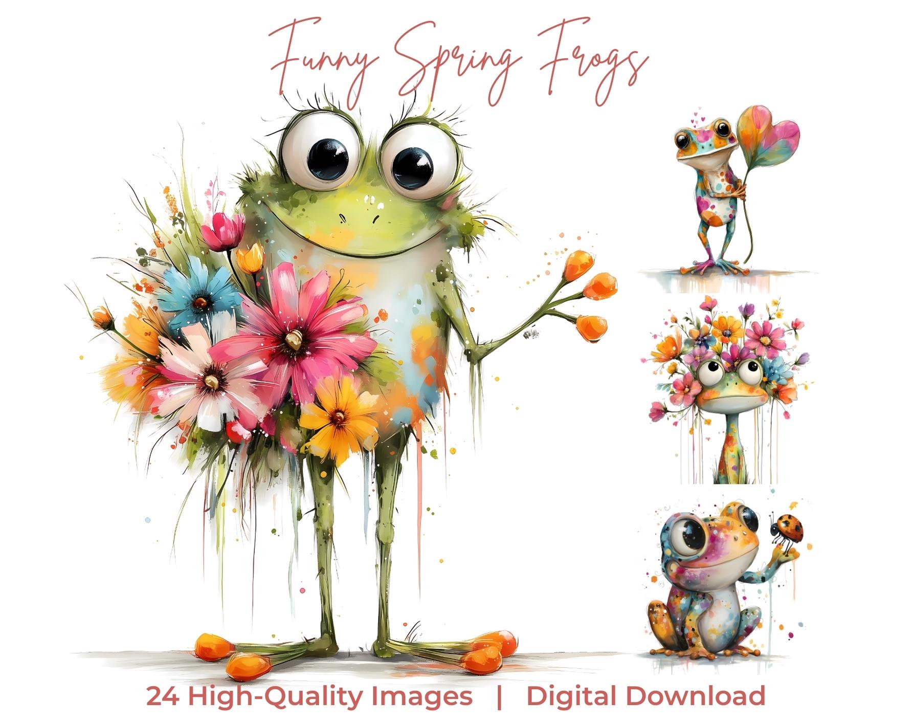 Watercolor Spring Frog Clipart, Funny Kids Illustrations (digital ...