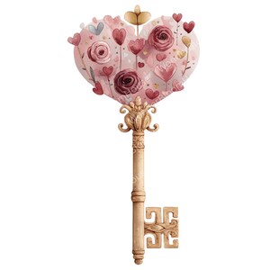 Vintage Keys of Love Watercolor Clipart | Valentine's Day PNG (digital ...