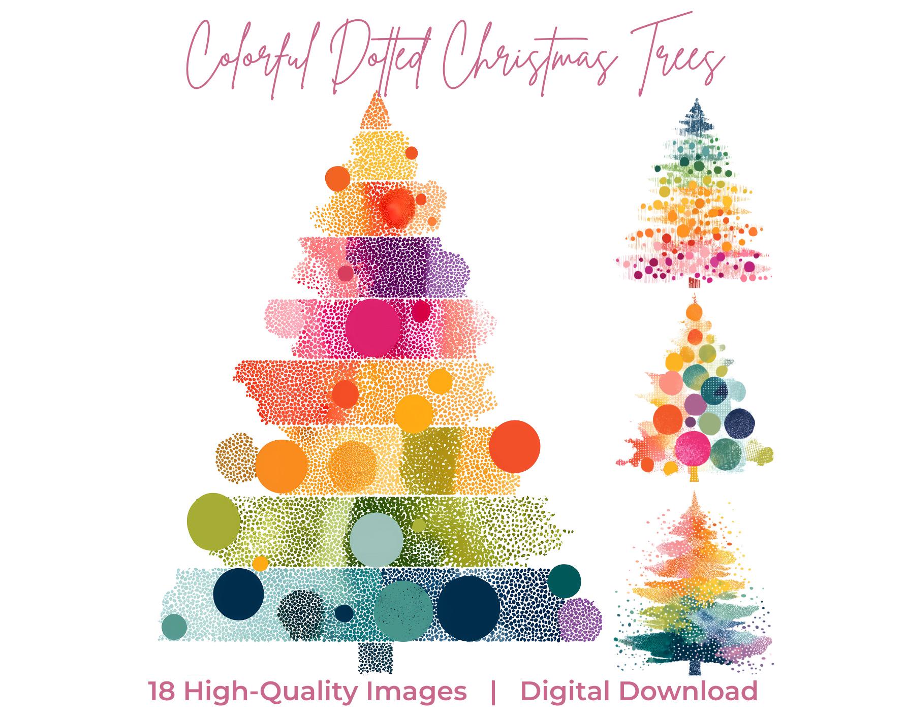 Colorful Dotted Christmas Trees Clipart Set, Modern Polka Dot Xmas Tree ...