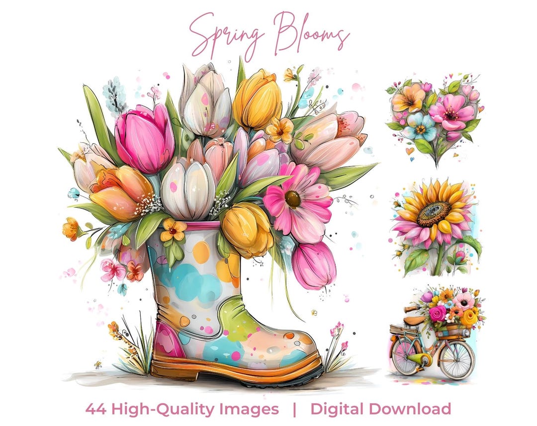 Spring Flower Collection Clipart – 44 JPEG Watercolor Spring Blooms for ...
