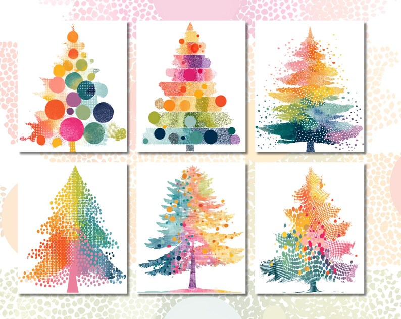 Colorful Dotted Christmas Trees Clipart Set, Modern Polka Dot Xmas Tree ...