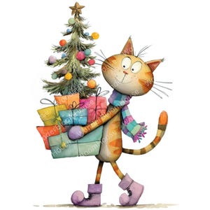 Watercolor Christmas Cats Clipart Set | Holiday Illustrations (digital ...