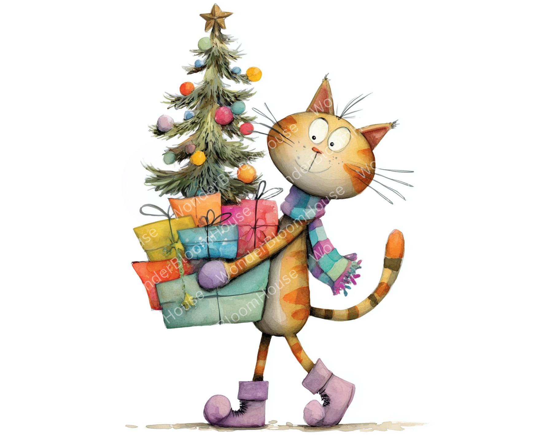 Watercolor Christmas Cats Clipart Set | Holiday Illustrations (digital ...