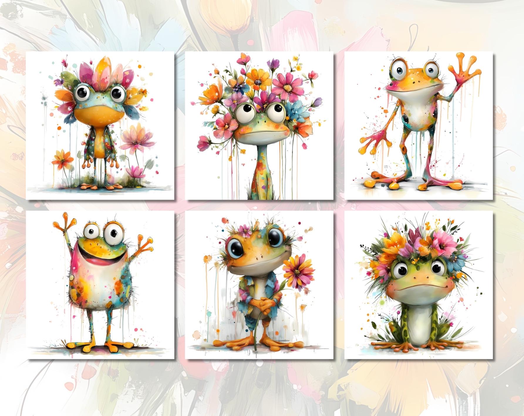 Watercolor Spring Frog Clipart, Funny Kids Illustrations (digital ...