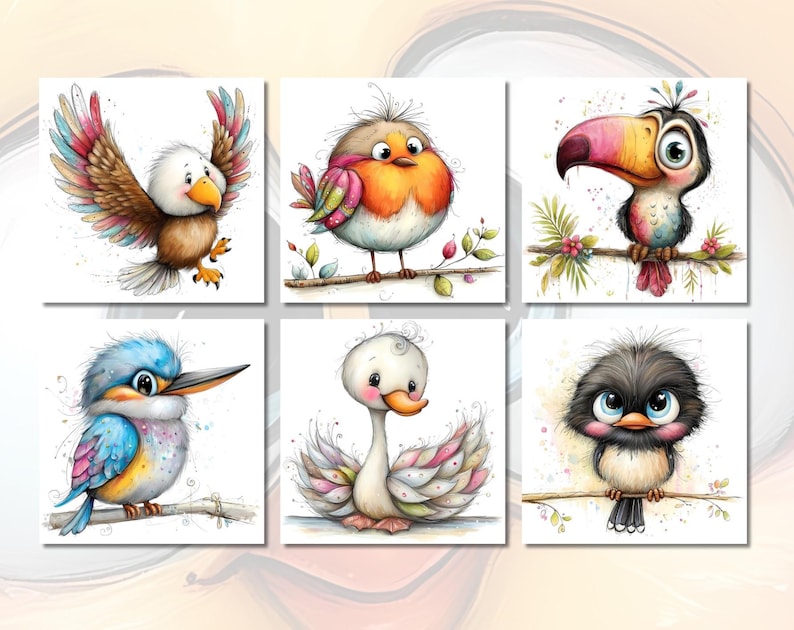 Watercolor Birds Clipart Set, 35 Whimsical Illustrations (digital ...
