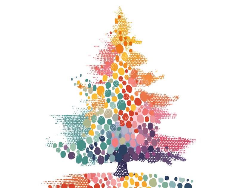Colorful Dotted Christmas Trees Clipart Set, Modern Polka Dot Xmas Tree ...