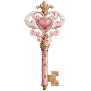 Vintage Keys of Love Watercolor Clipart | Valentine's Day PNG (digital ...