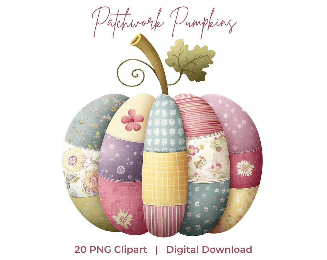 Patchwork Pumpkin Clipart Bundle: 20 PNG Illustrations (digital ...